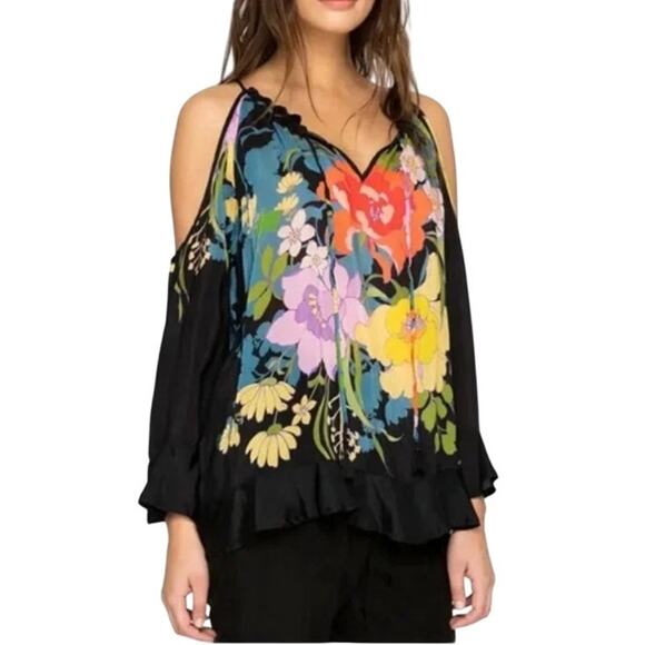 Johnny Was | Tops | Johnny Was Fusion Cold Shoulder Floral Blouse Black ...
